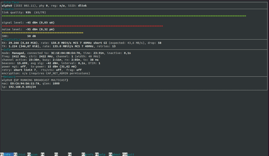 Wavemon, muestra la intensidad de la señal WiFi desde la terminal