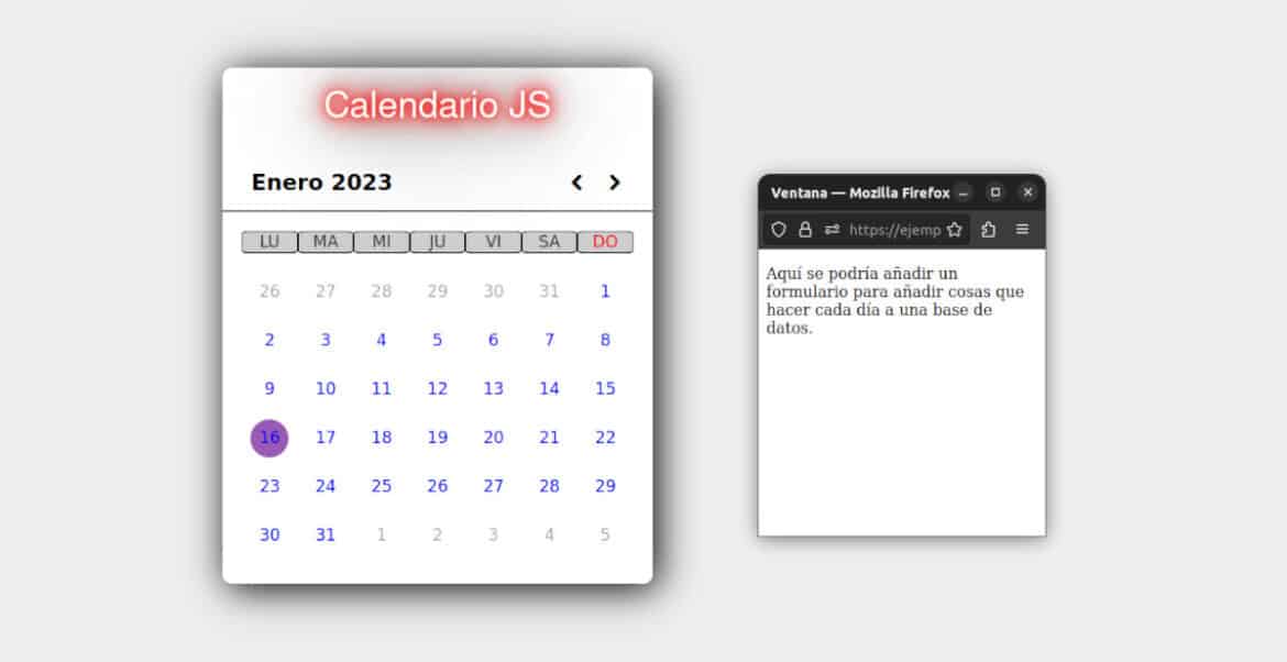 Calendario dinámico con JavaScript, sin bibliotecas externas