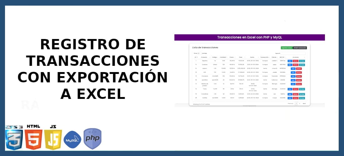 Registro de transacciones exportando a Excel con PHP y MySQL